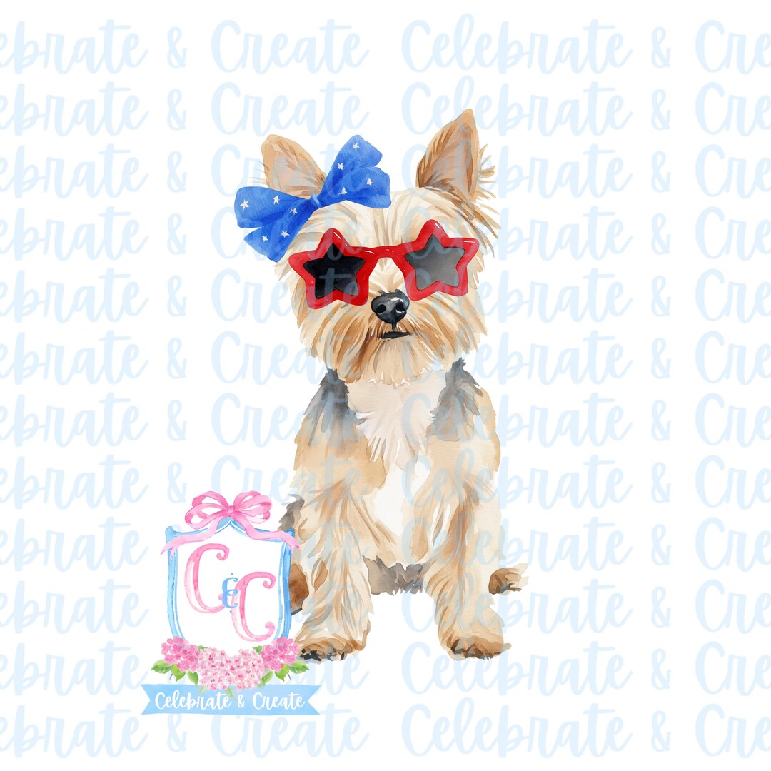 Yorkie Yorkshire Terrier Watercolor Dog Patriotic Memorial Day Fourth ...