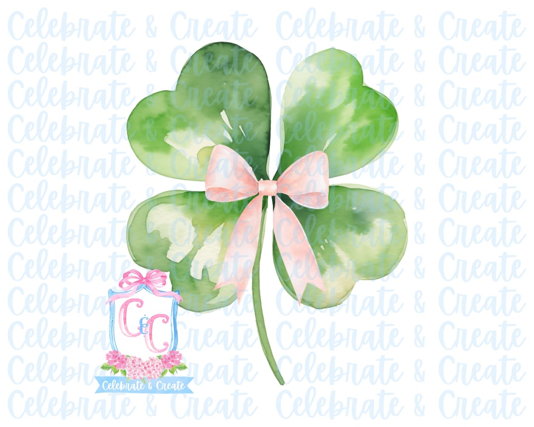 Watercolor Shamrock Clover With Pink Bow PNG Clipart Clip Art ...