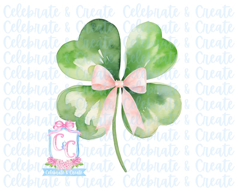 Watercolor Shamrock Clover With Pink Bow PNG Clipart Clip Art ...