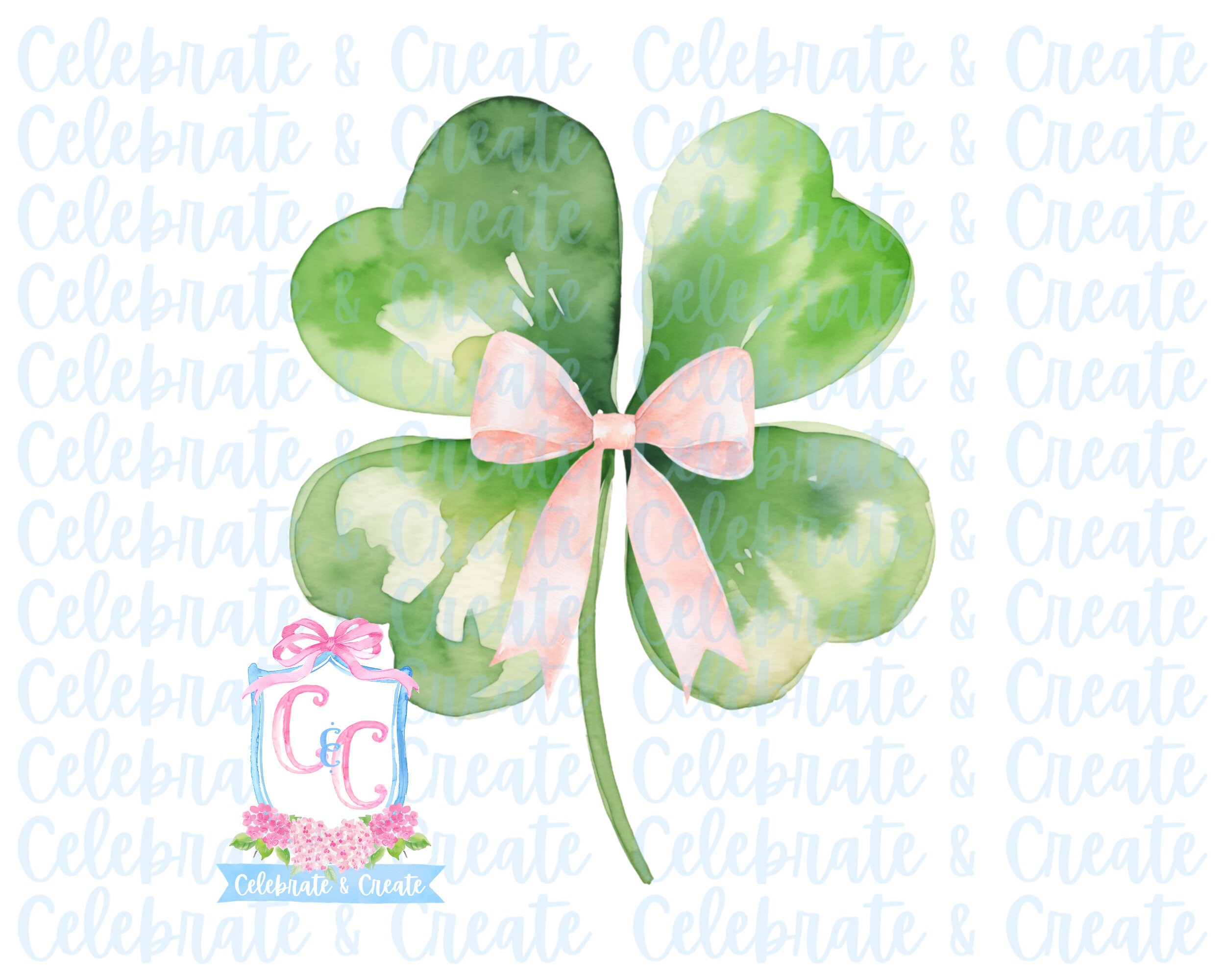 Watercolor Shamrock Clover With Pink Bow PNG Clipart Clip Art ...