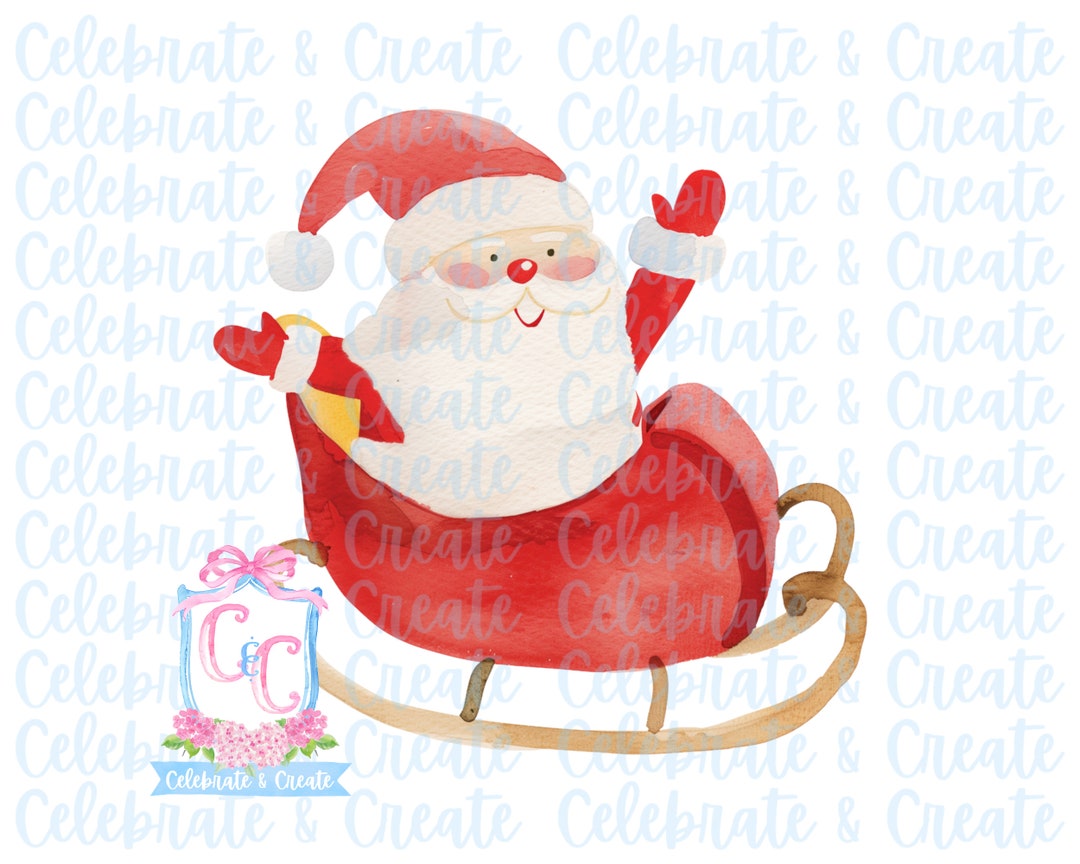 Watercolor Red Santa Claus Sleigh St Nick Saint Nicholas PNG Clipart ...