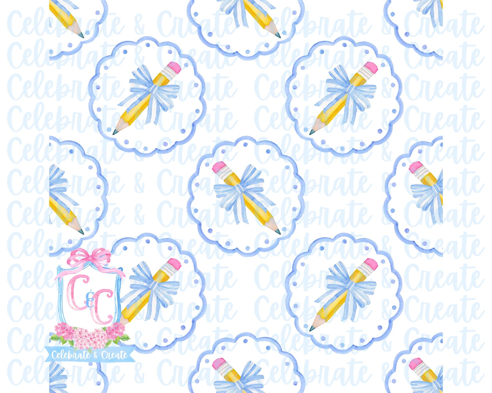 SEAMLESS PATTERN Watercolor Pencil Blue Bow PNG Clipart Art Stationery ...