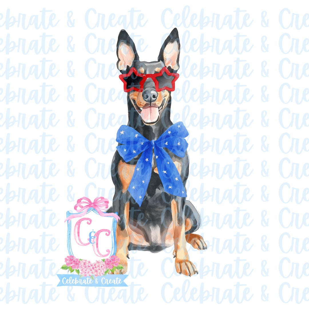 Doberman Watercolor Dog Clipart PNG Memorial Day Fourth of July 4th ...