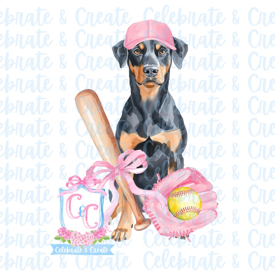 Doberman Watercolor PNG Clipart Clip Art Pink Softball Soft Ball Dog ...