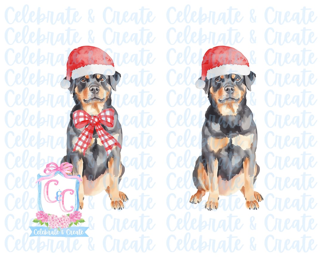 Set of 2 Watercolor Santa Hat Rottweiler Rottiedog Antlers & Red Nose ...