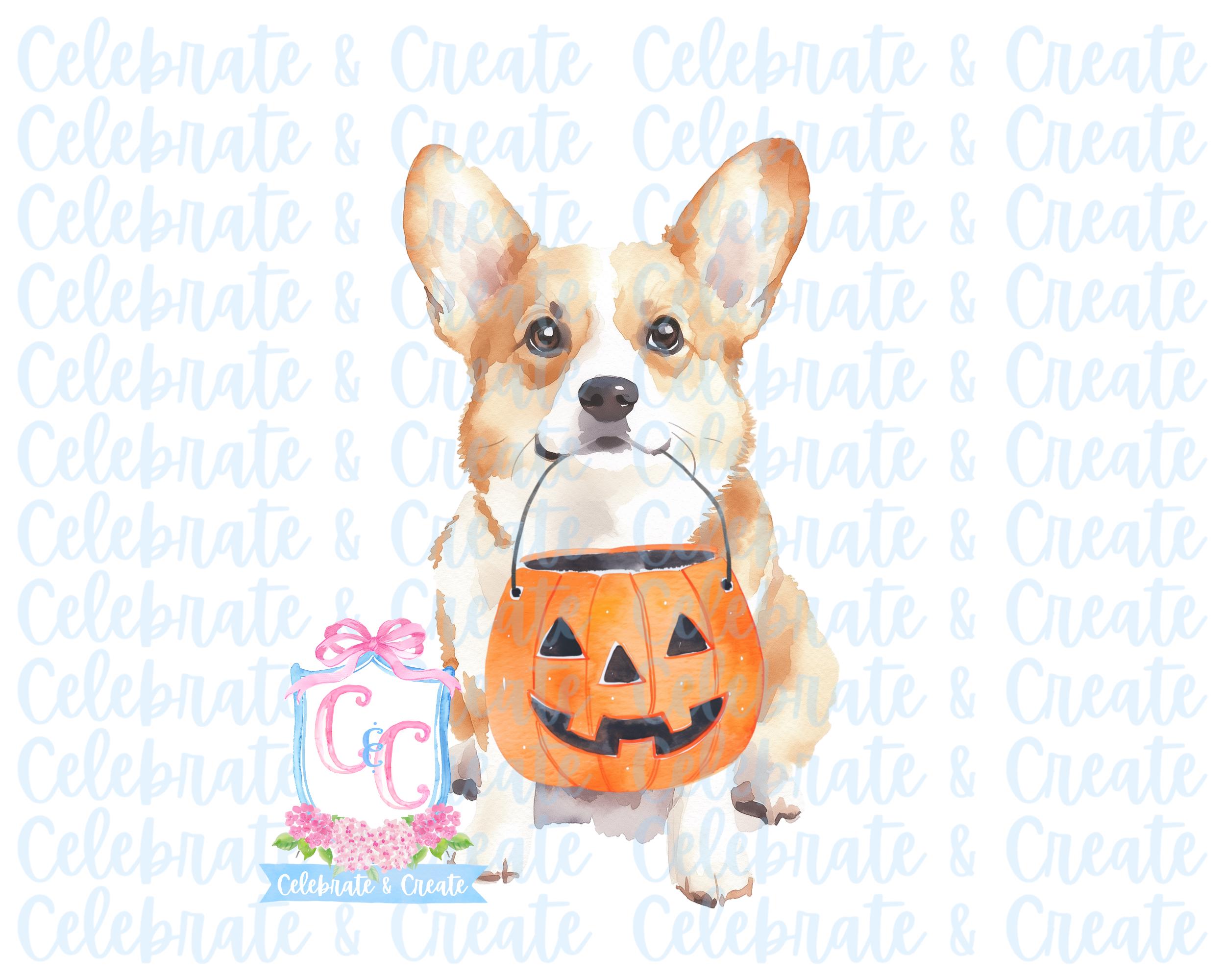 Watercolor Set of 3 Halloween Corgi English Welsh Dog Puppy Pumpkin ...