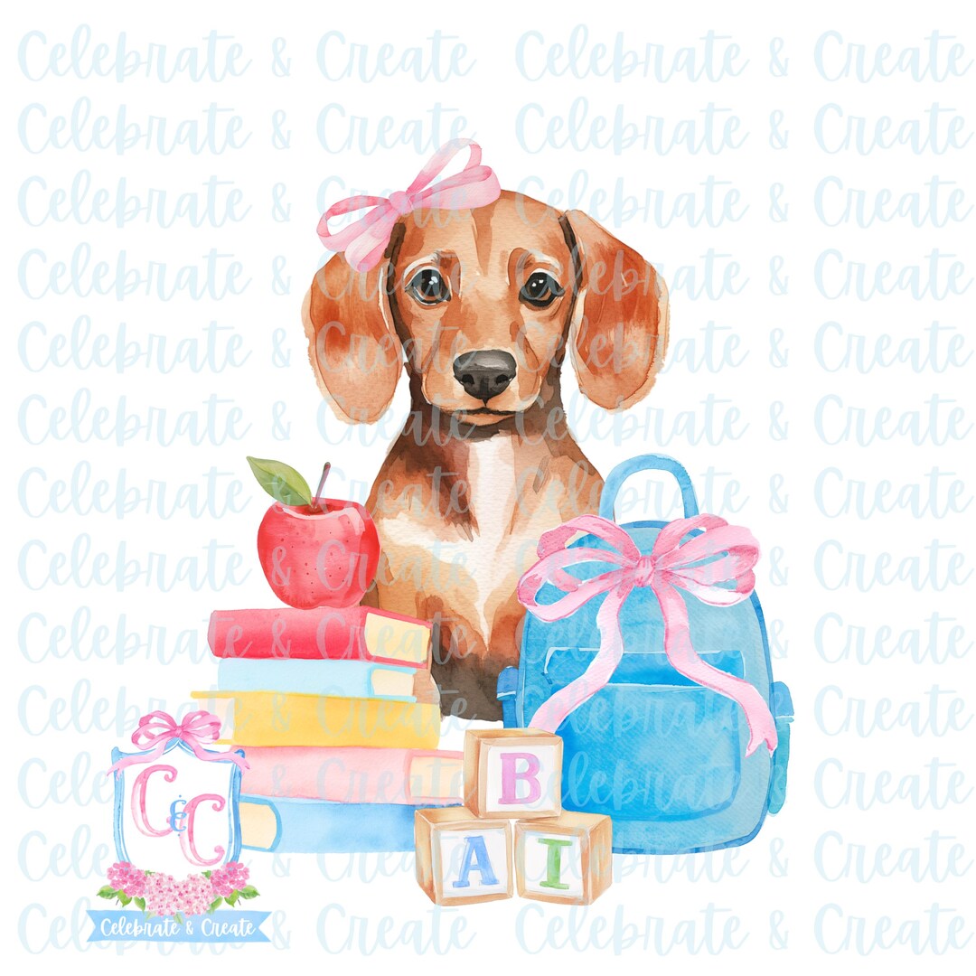 Dachshund Red Brown Watercolor Dog Puppy Back to School August Fall PNG ...