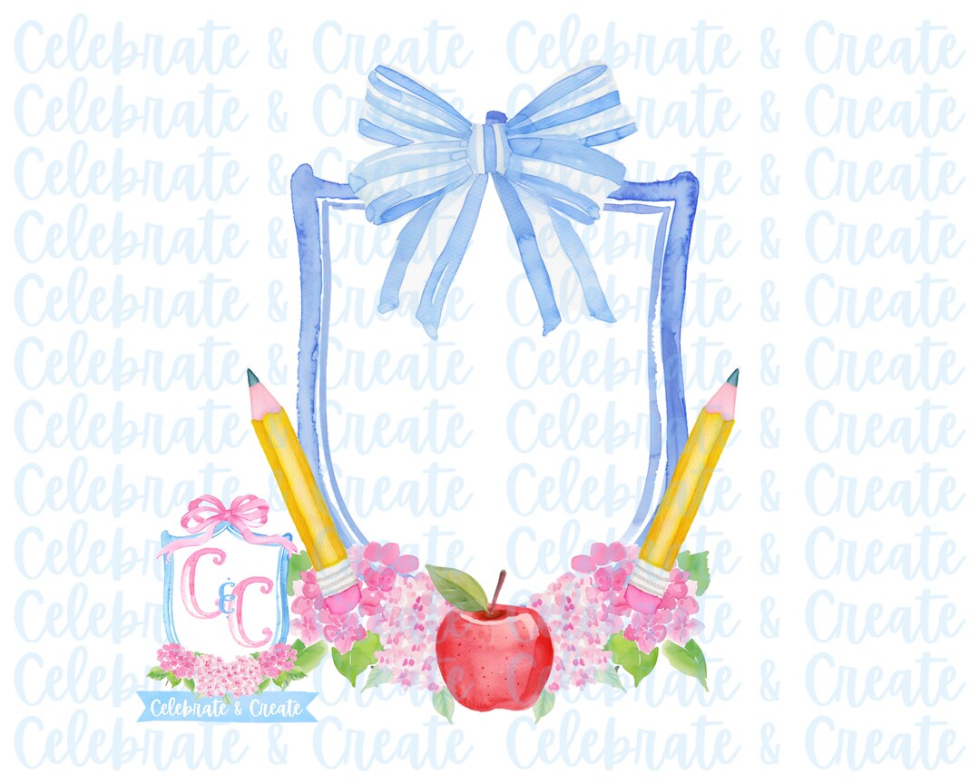 Watercolor Blue School Crest Pink Hydrangeas PNG Clipart Stationery ...
