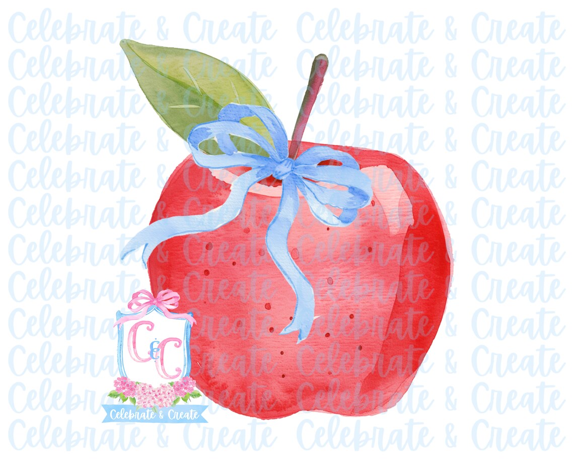 Watercolor Apple Blue Bow PNG Clipart Clip Art Stationery ...