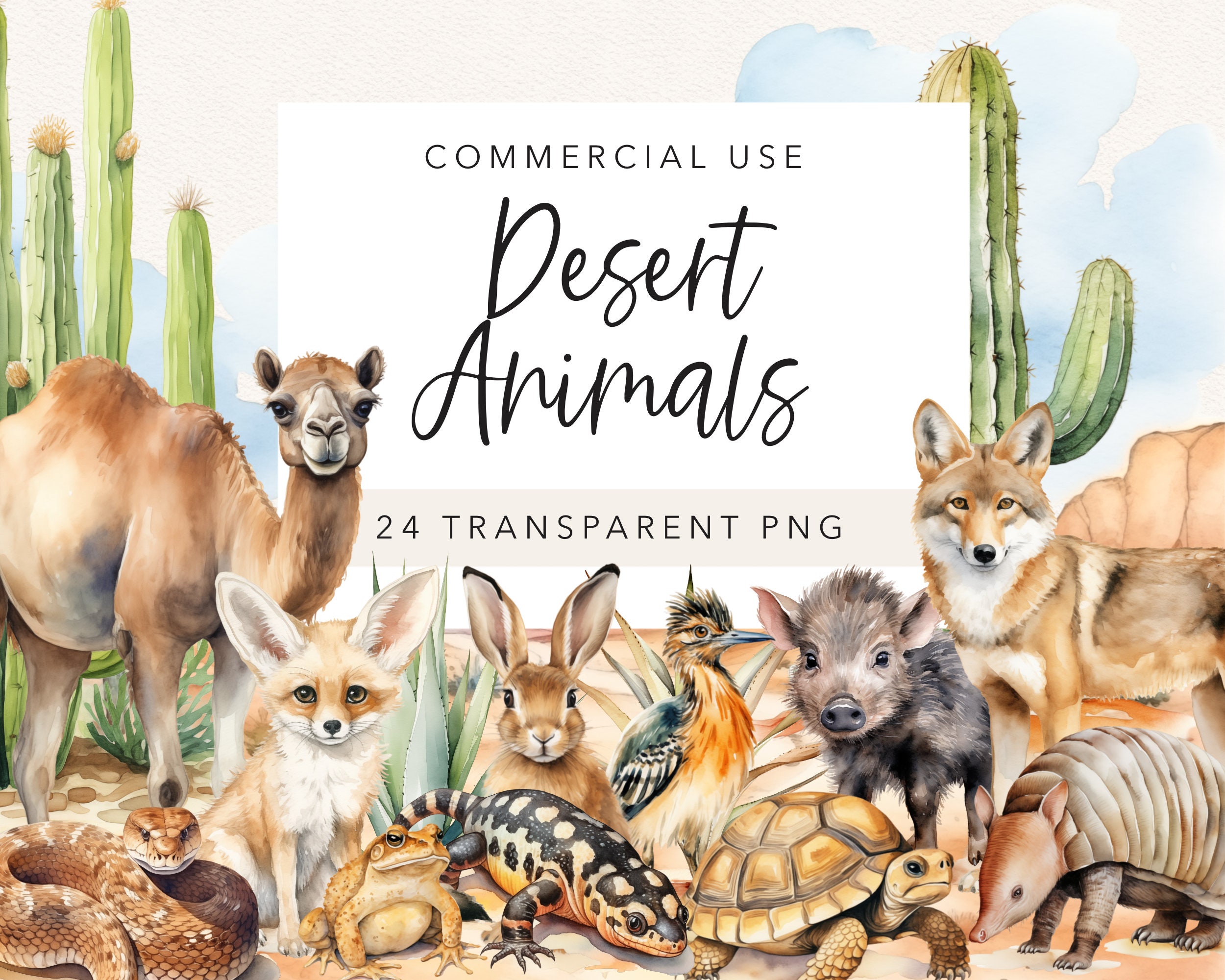 Watercolor Desert Animals PNG Clip Art Clipart Party Invitation ...