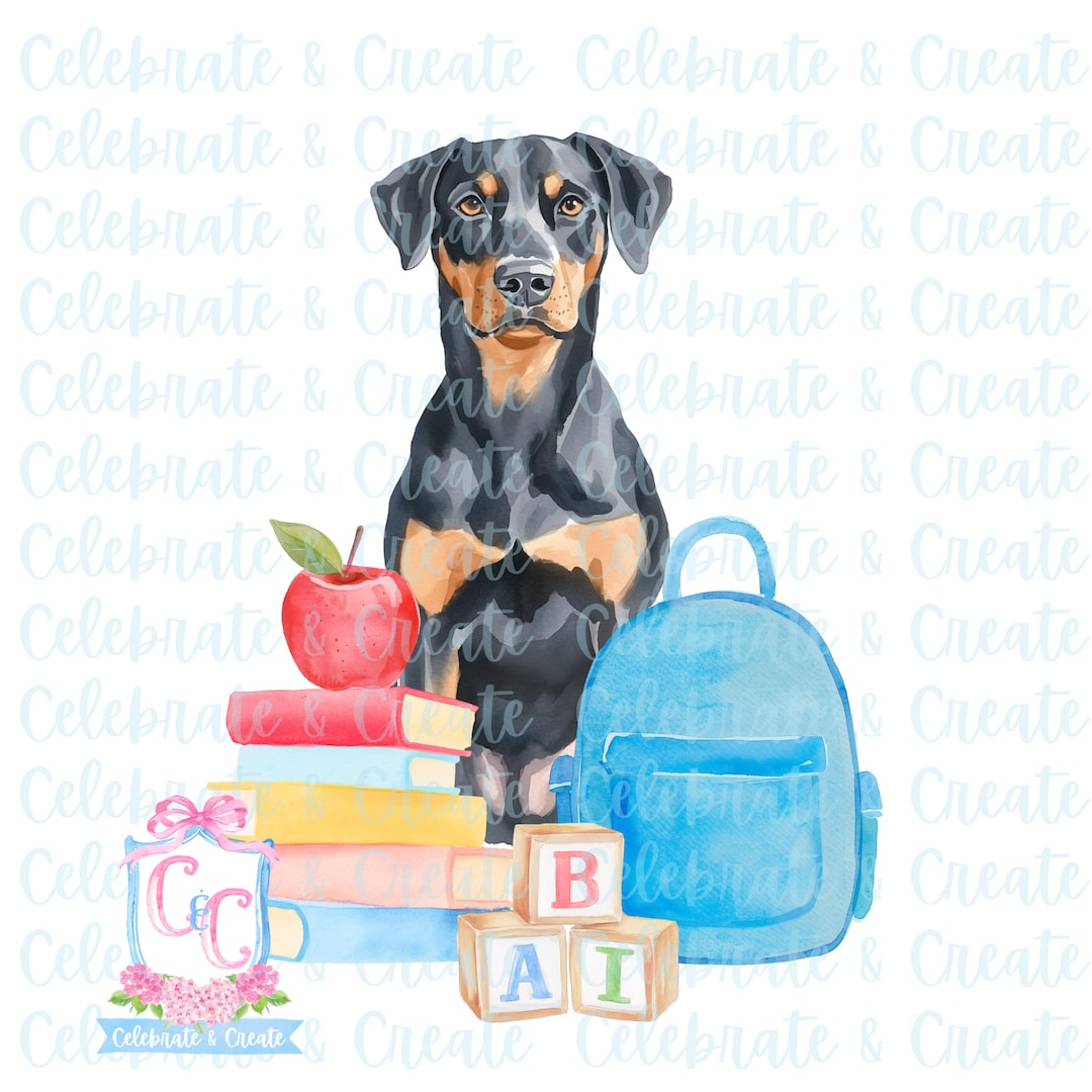 Doberman 2 Watercolor Dog Puppy Back to School August Fall PNG Clipart ...