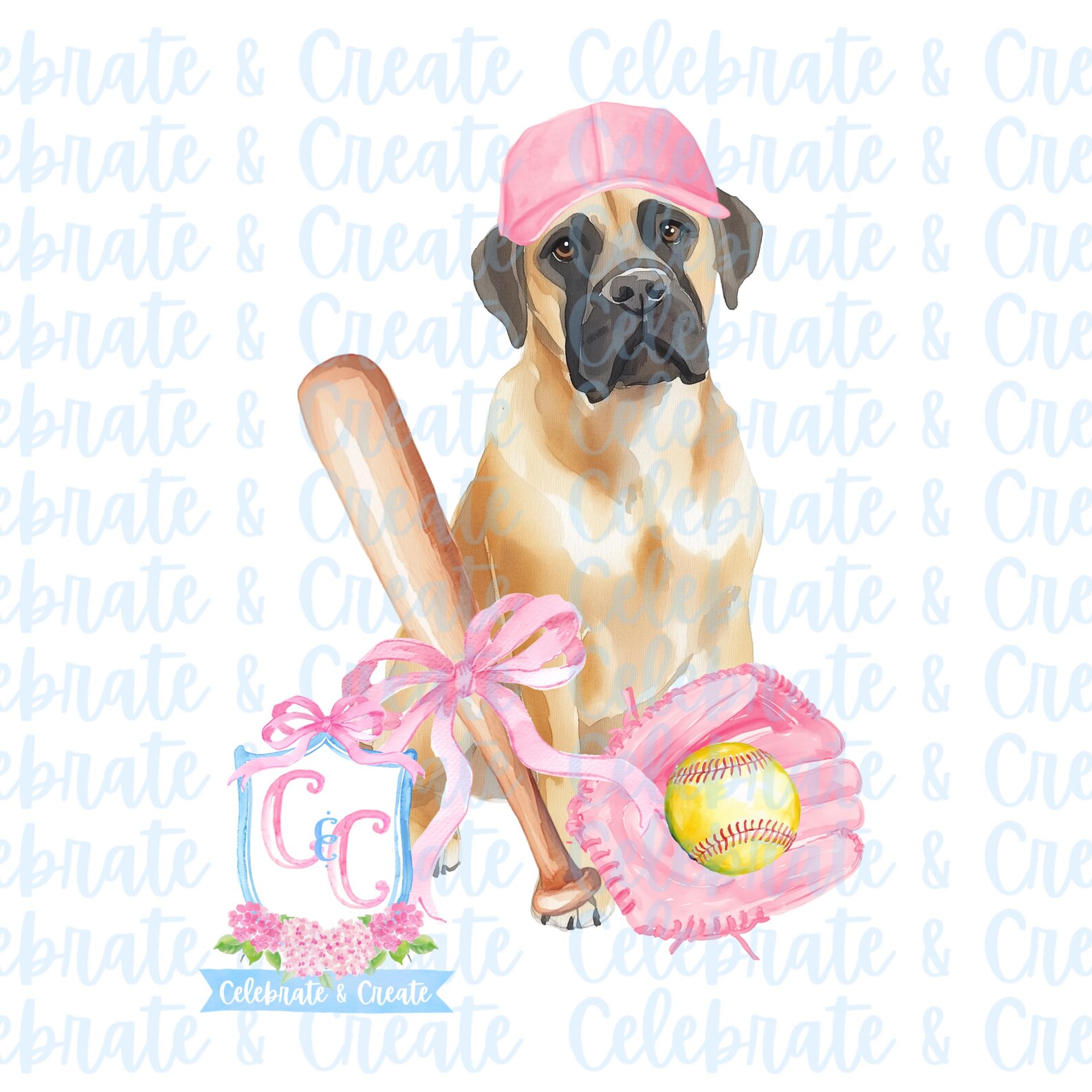 Mastiff Watercolor PNG Clipart Clip Art Pink Softball Soft Ball Dog ...