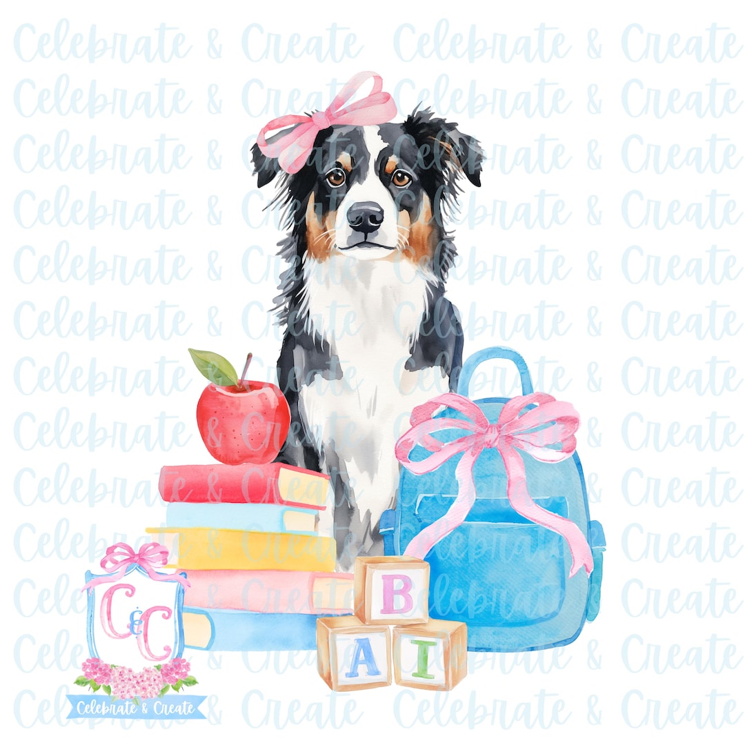 Aussie Australian Shepherd Cattle Sheep Watercolor Dog Puppy Back to ...