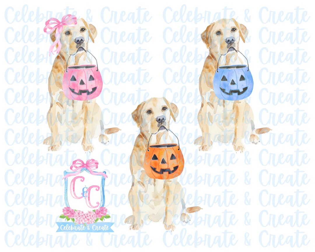 Watercolor Set of 3 Halloween Yellow Labrador Retriever Lab Dog Pumpkin ...
