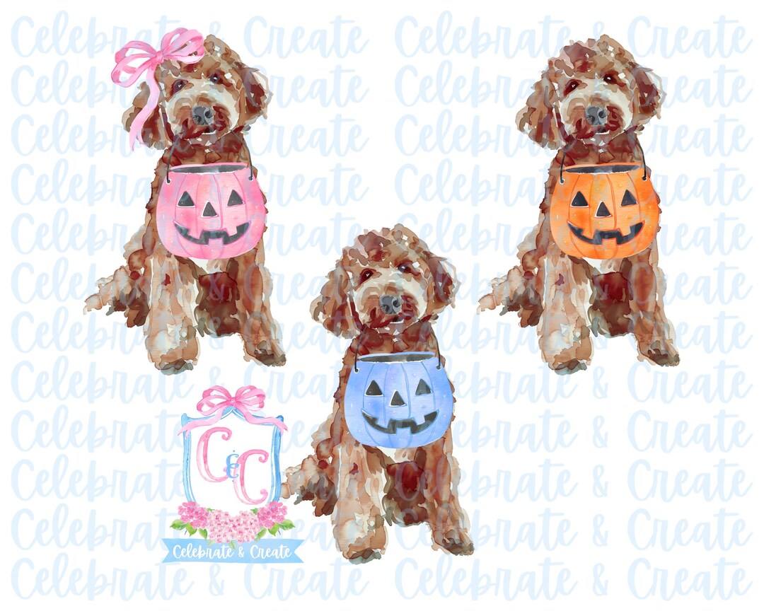 Watercolor Set of 3 Halloween Chocolate Golden Doodle Goldendoodle Dog ...