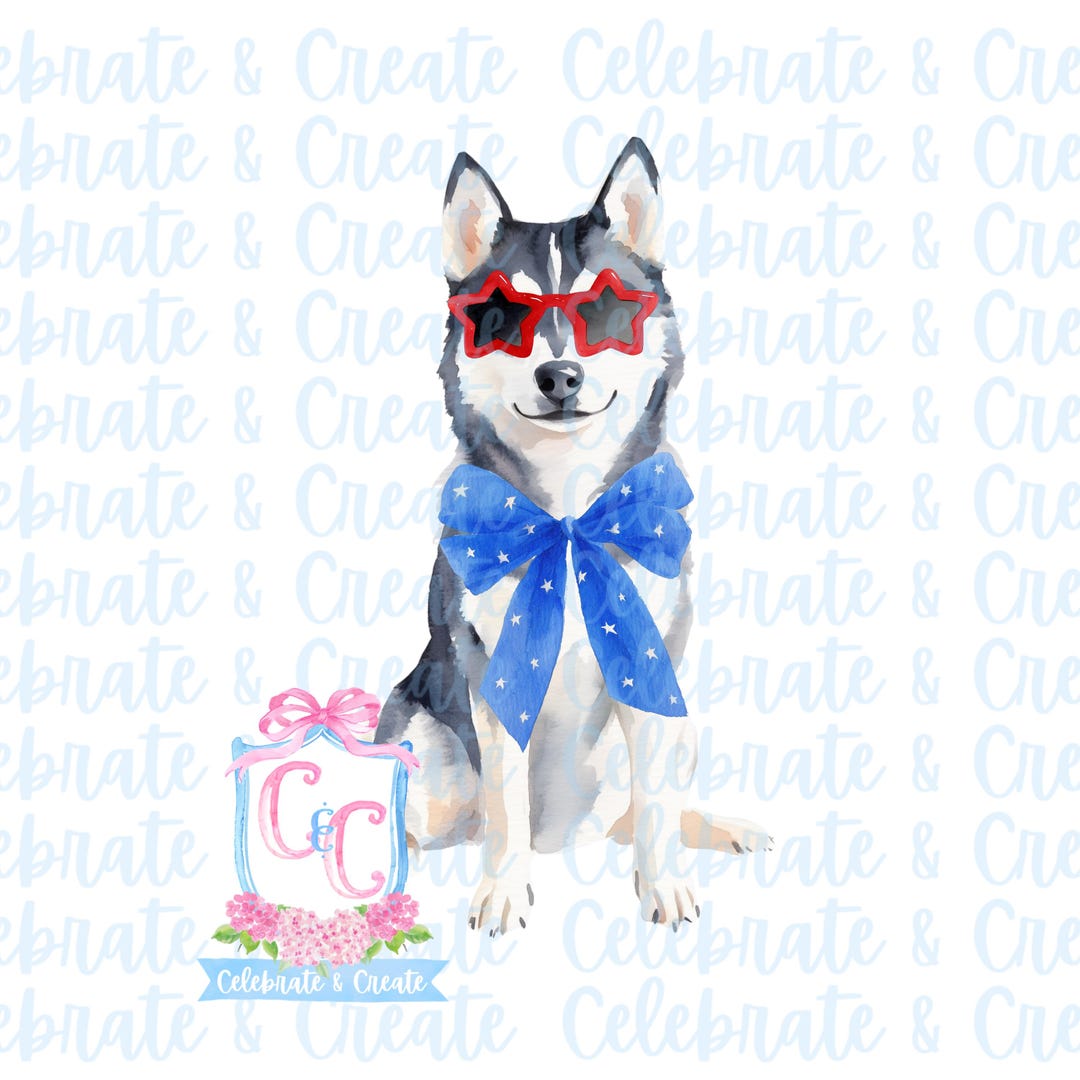 Siberian Husky Malamute Watercolor Dog Clipart PNG Memorial Day Fourth ...