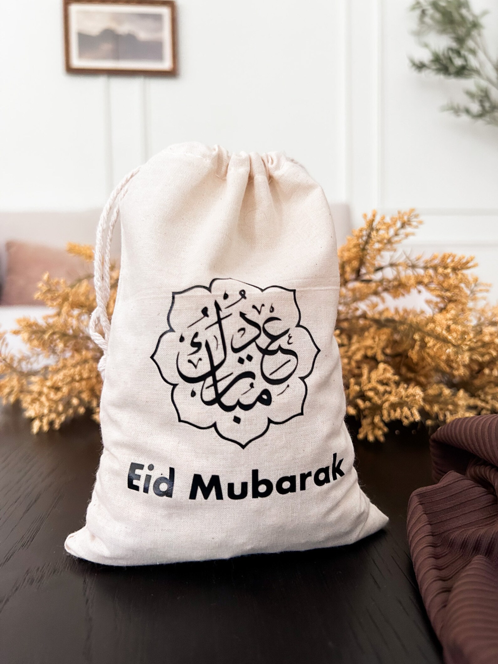 Eid and Ramadan Gift Bags, Islamic Calligraphy Cotton Favor Pouches ...