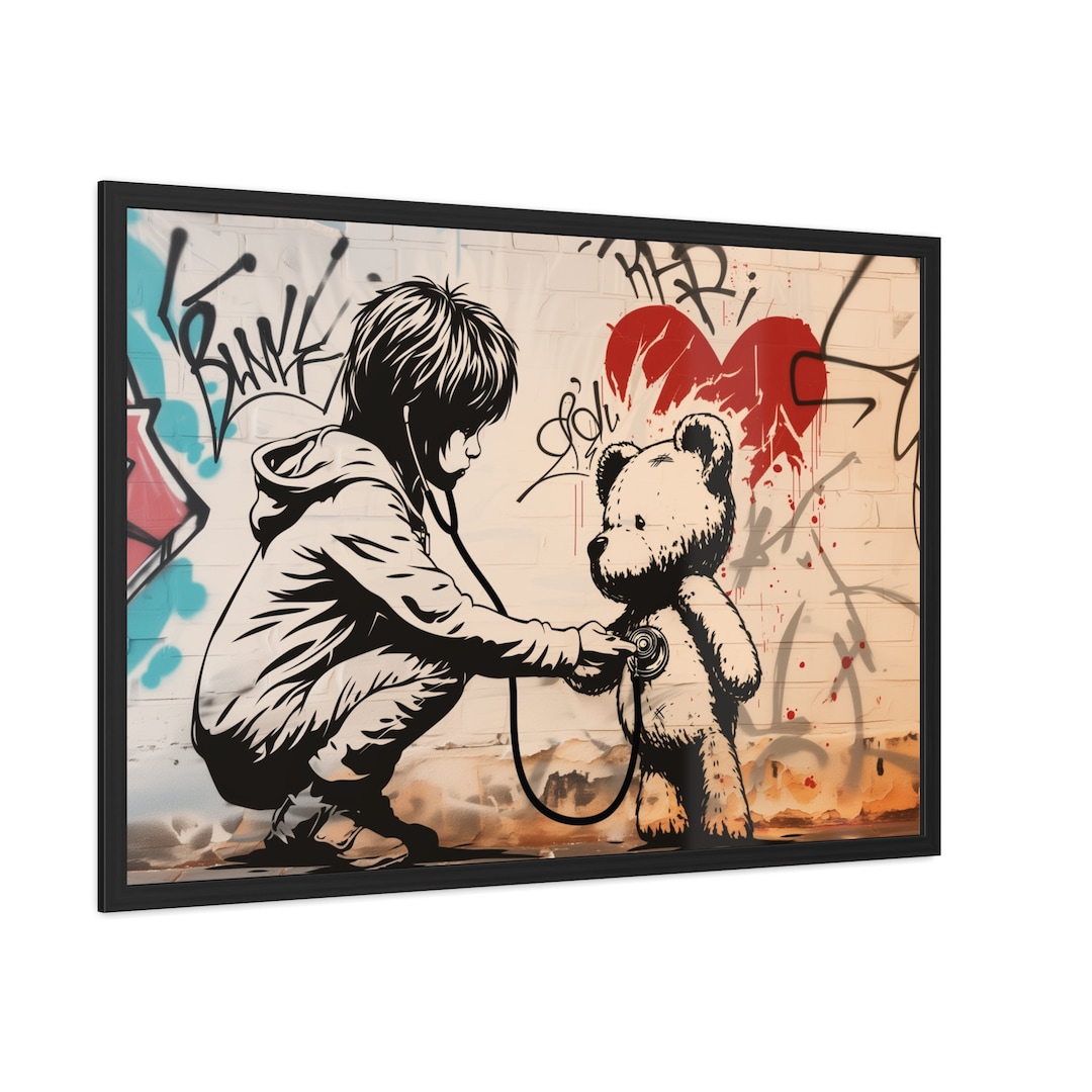 BANKSY Artworkboy and His Teddy Bear Graffiti-street Styleheart - Etsy