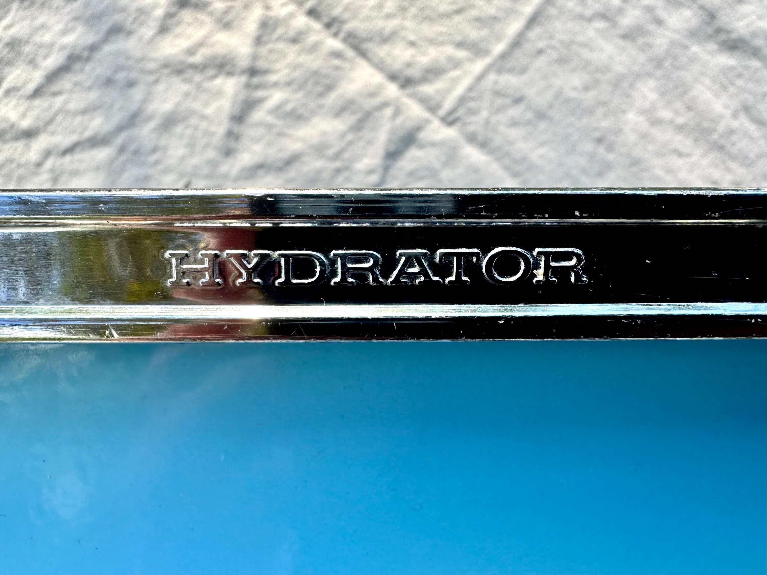 Vantage Chrome and Blue Enamel Refrigerator Drawer. Vintage hydrator ...