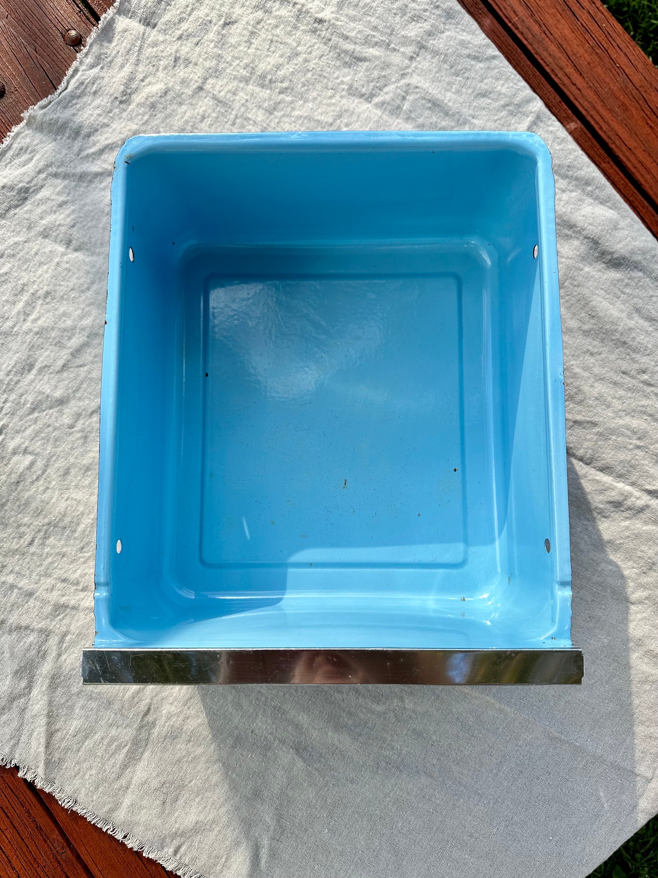 Vantage Chrome and Blue Enamel Refrigerator Drawer. Vintage hydrator ...