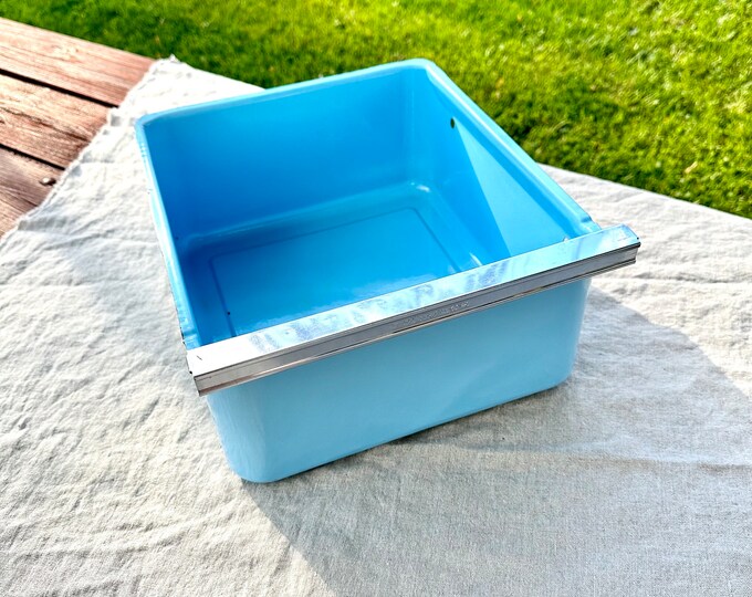 Vantage Chrome and Blue Enamel Refrigerator Drawer. Vintage “hydrator ...