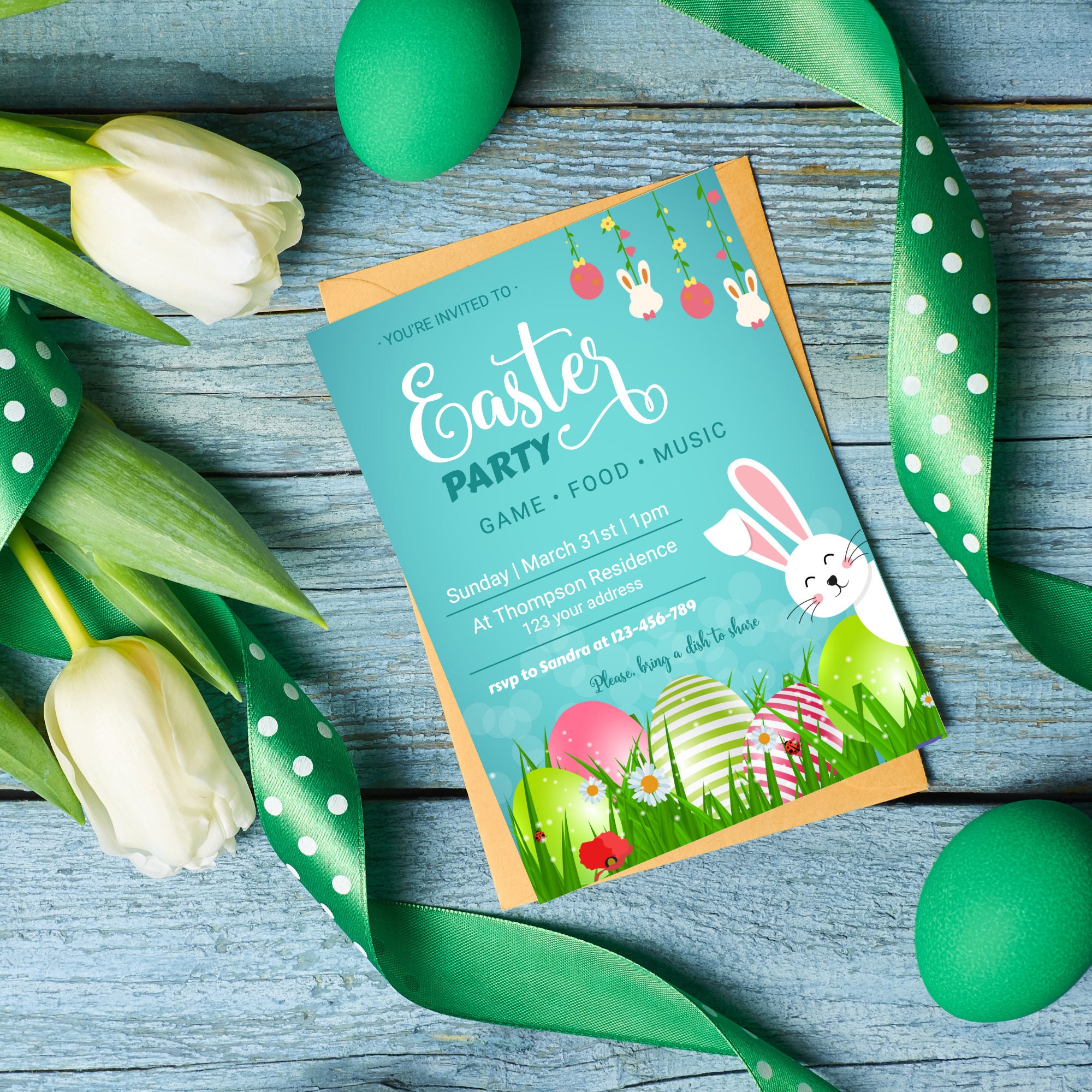 Easter Party Invitation, Easter Celebration Invitation, Editable Easter ...