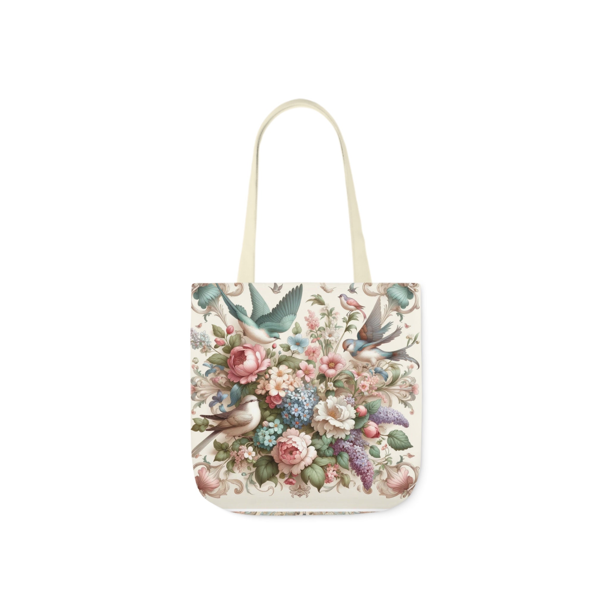 Luxurious Polyester Canvas Tote Bag With Rococo-style Floral ...