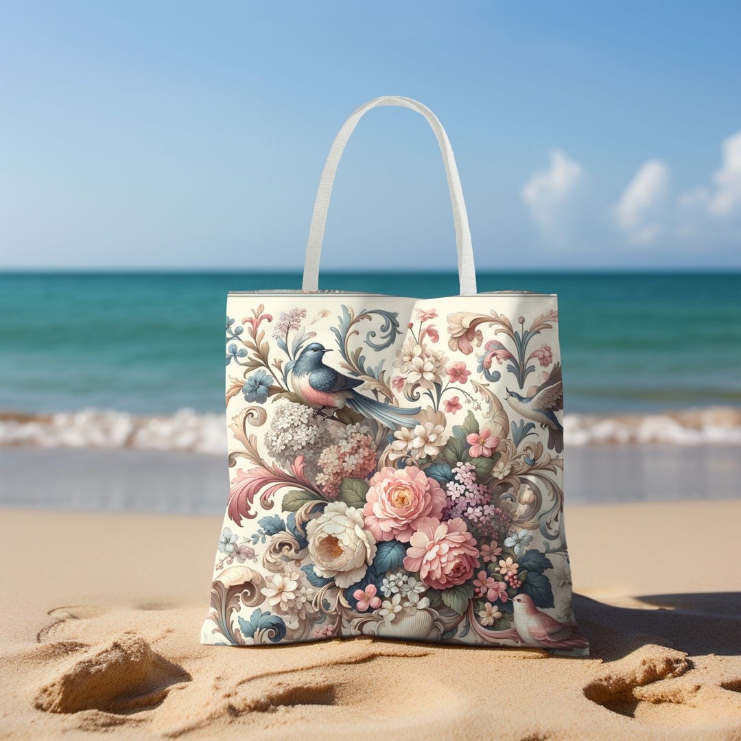 Luxurious Polyester Canvas Tote Bag With Rococo-style Floral ...