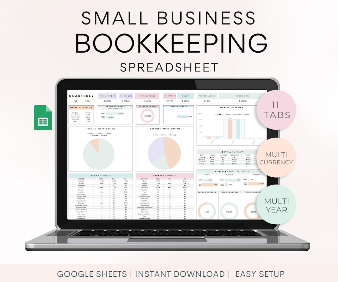 Small Business Bookkeeping Google Sheets Template, Finance Tracker ...