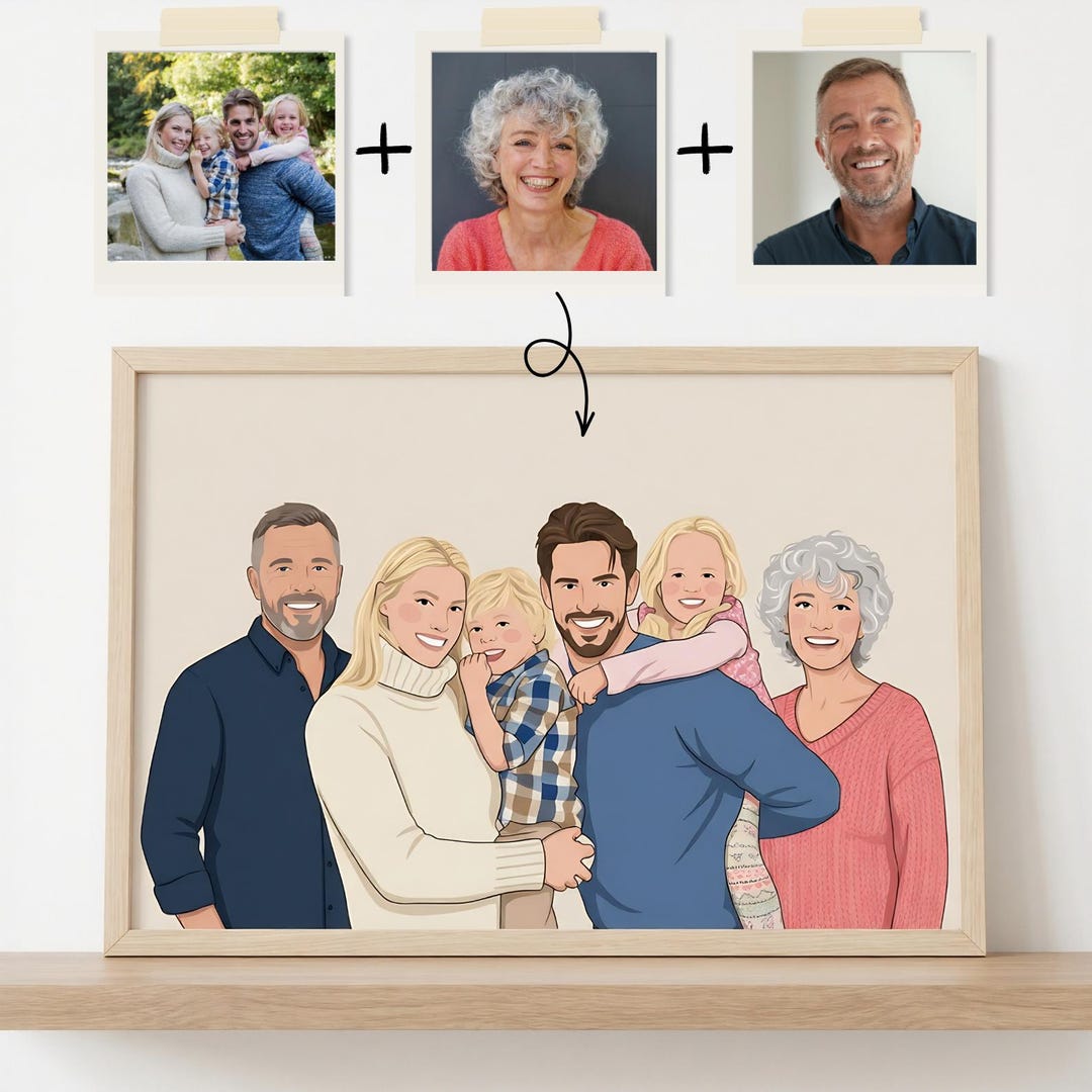 Personalized Family Cartoon Portrait – Custom Illustration From Photo ...