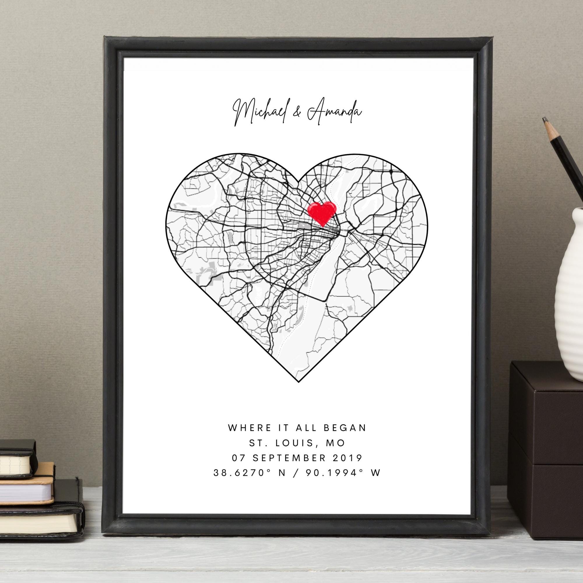 Where It All Began, Where We Met Map – Heart-shaped Location Print ...