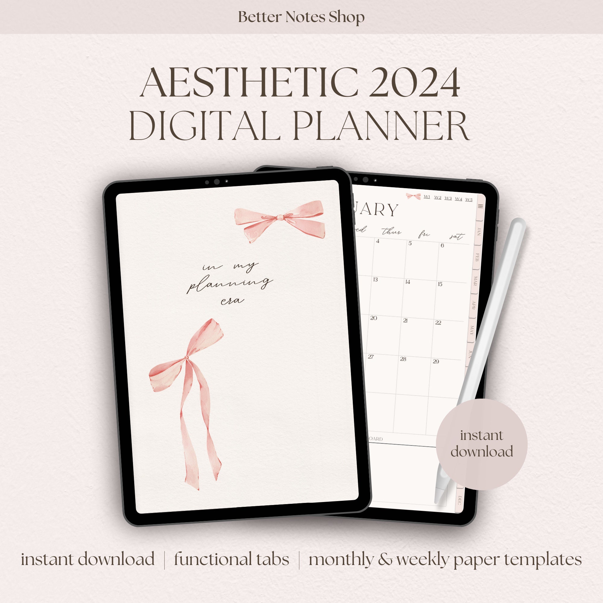 Aesthetic 2024 Digital Planner | Croquette Soft "ballerina Core" Design ...