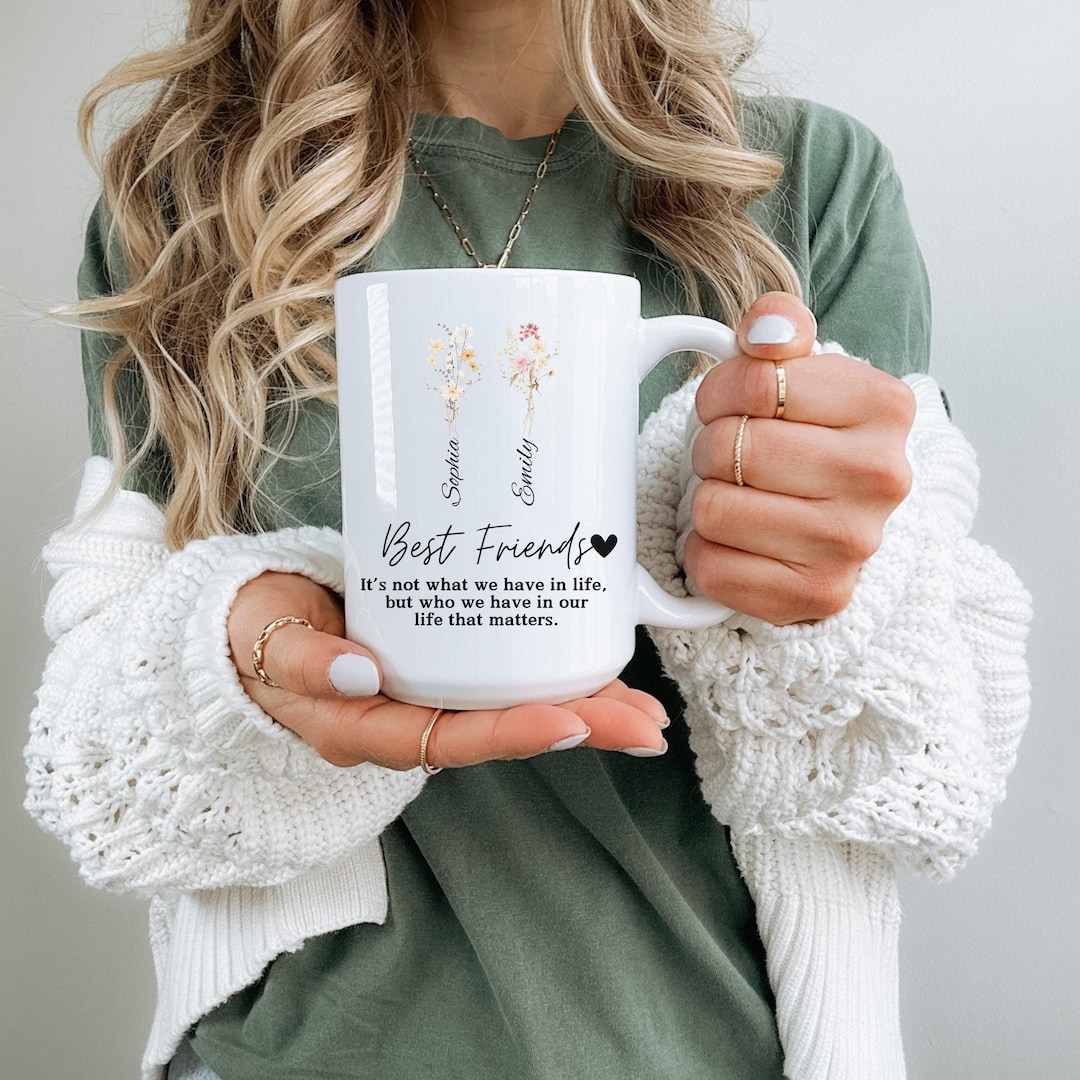 Personalized Best Friend Mug Custom Flower Mug BFF Coffee Mug Long ...