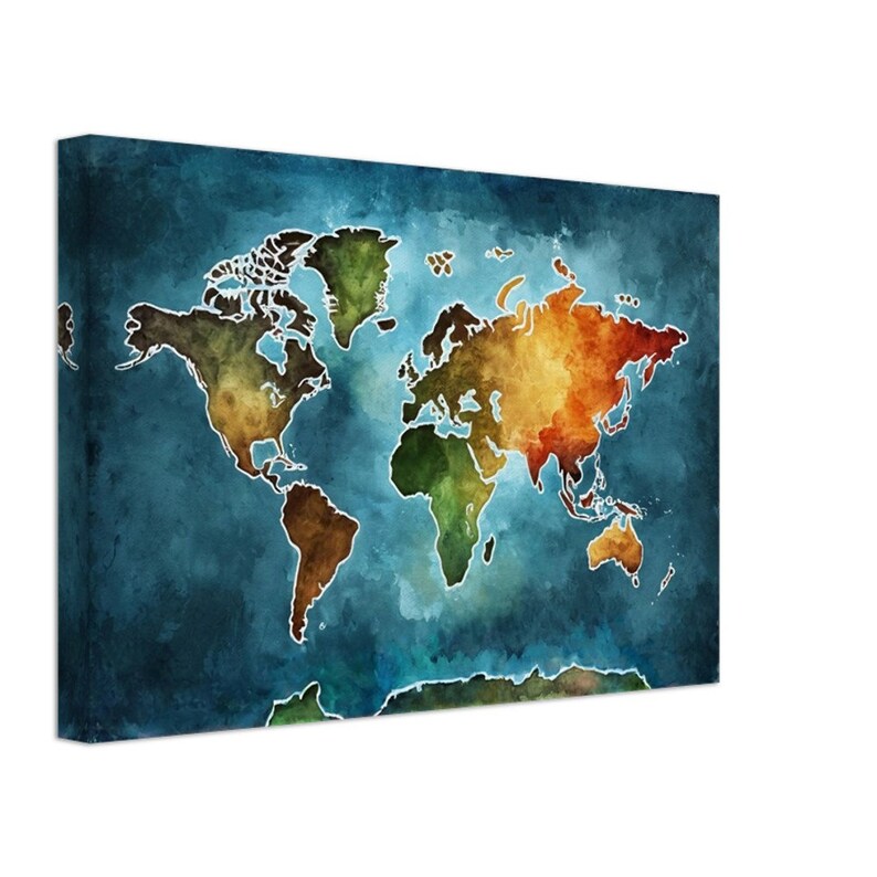 World Map Canvas Watercolour Inspiring Beautiful Continents - Etsy
