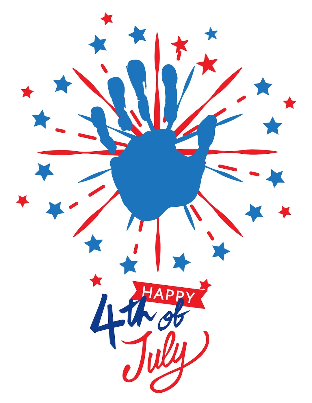 July 4th Handprint Art - Firework Art, 4th of July Activity, Handprint ...