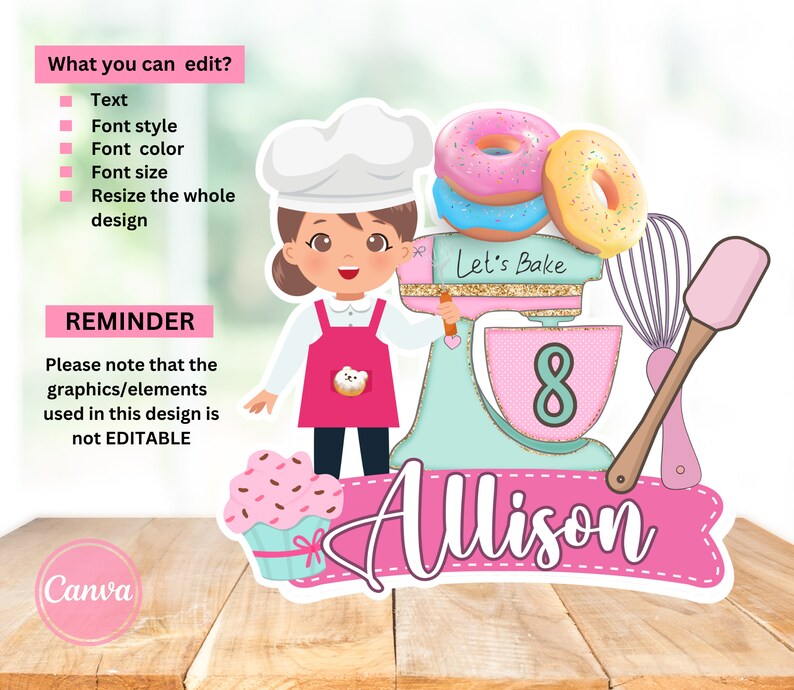 Editable Baker Cake Topper, Baker Cake Topper, Editable Baker Topper ...