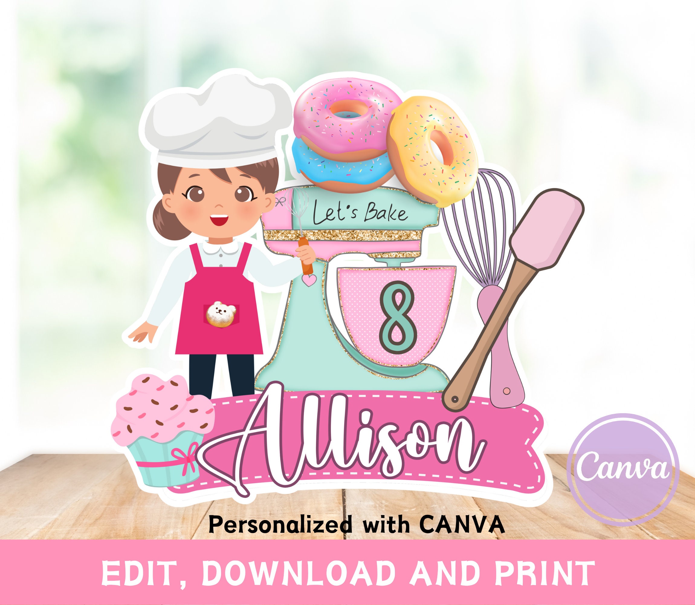 Editable Baker Cake Topper, Baker Cake Topper, Editable Baker Topper ...