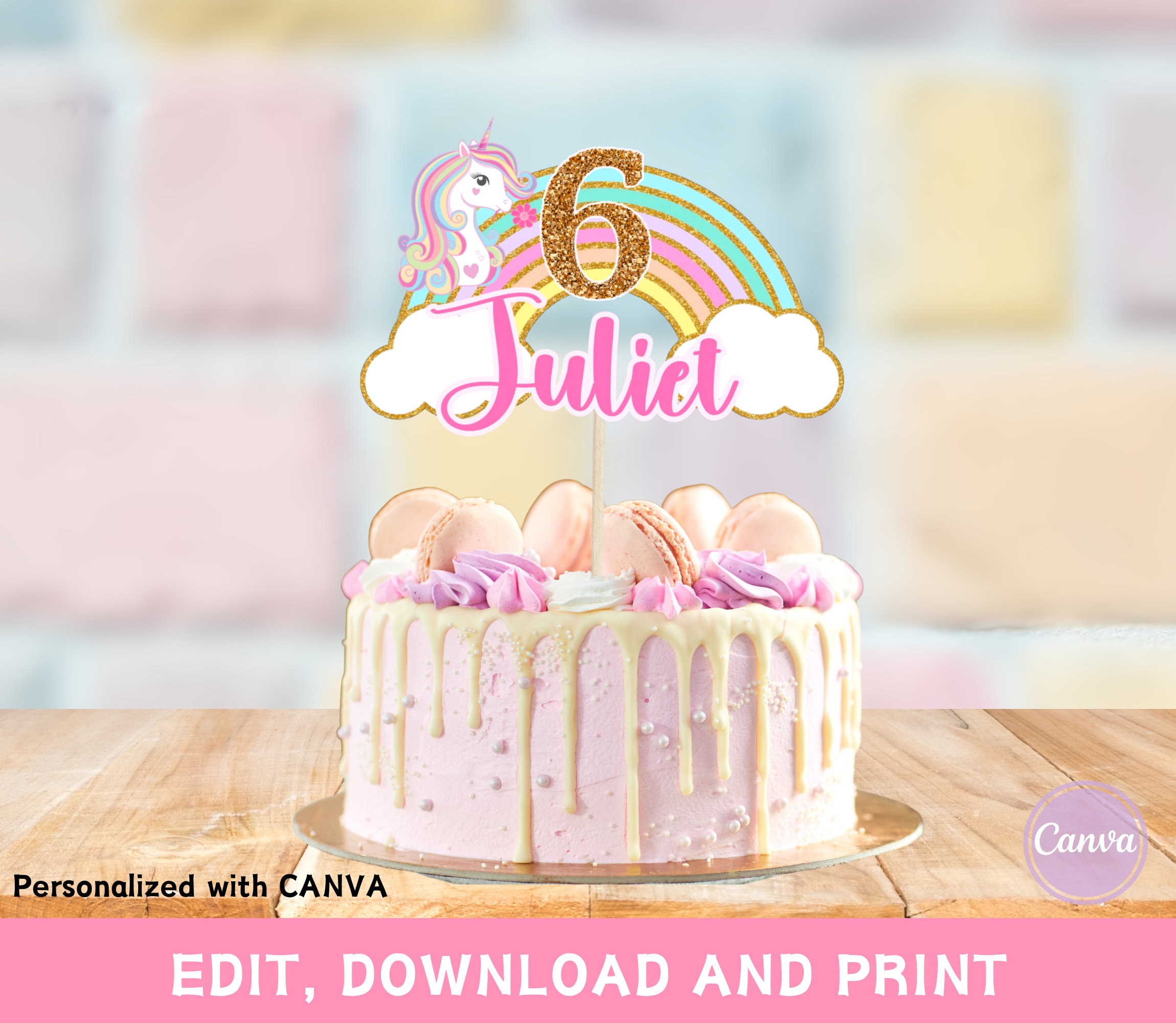 Rainbow Unicorn Cake Topper, Rainbow Unicorn Topper, Unicorn Cake ...