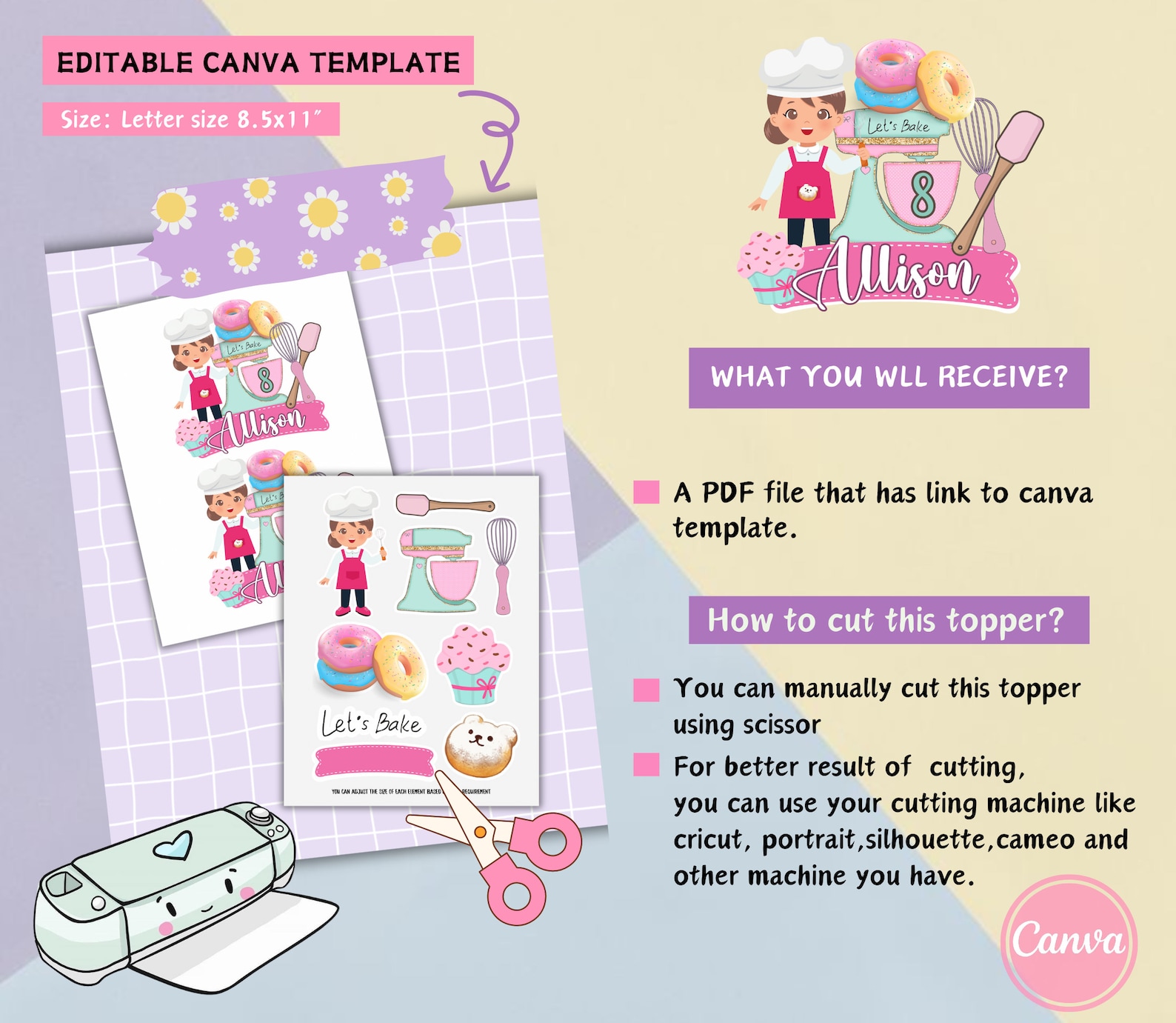 Editable Baker Cake Topper, Baker Cake Topper, Editable Baker Topper ...