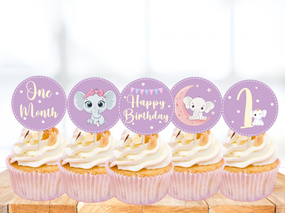 Cute Elephant Cupcake Topper, Cute Elephant Topper, Elephant Printable ...