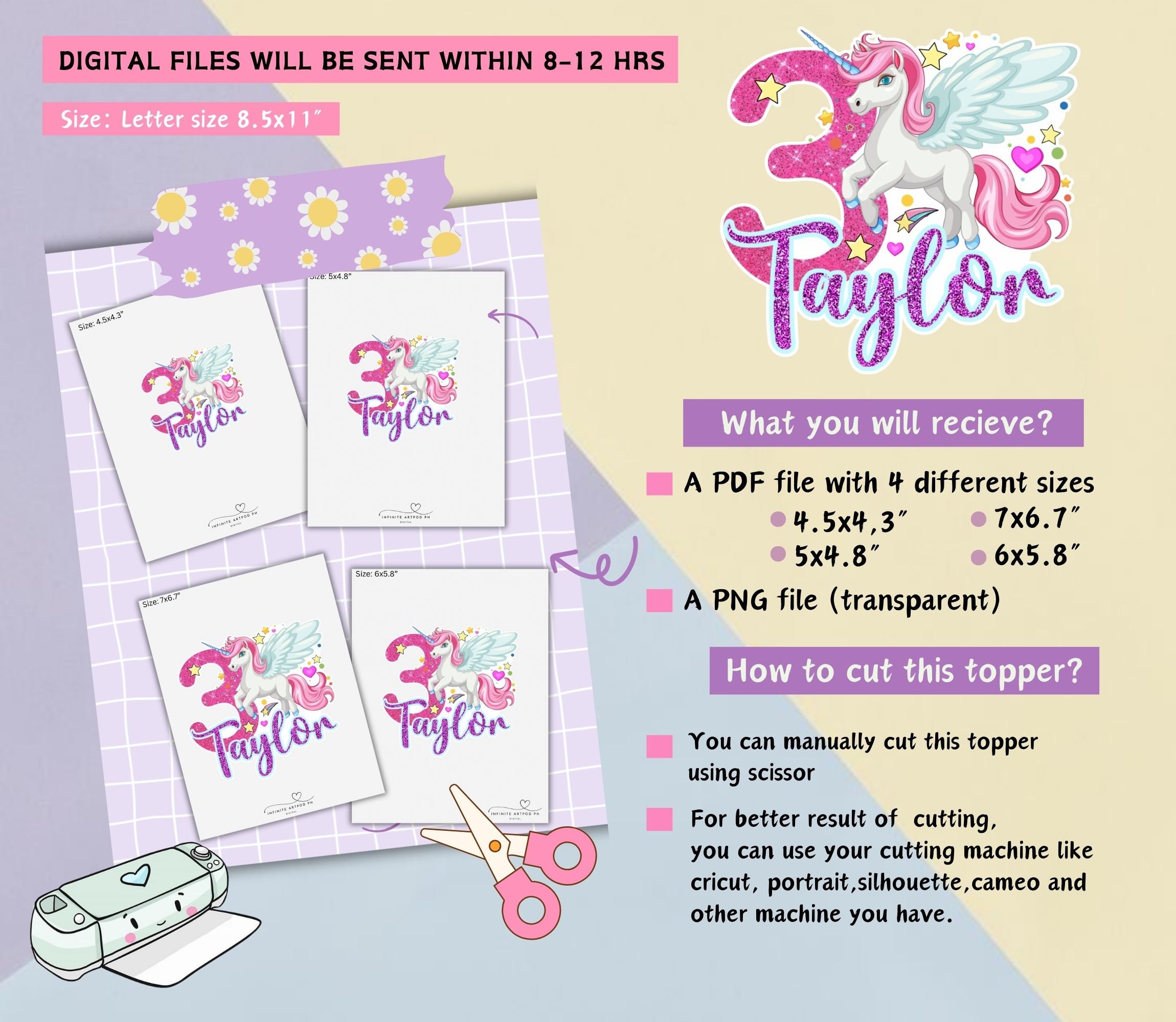 Unicorn Cake Topper, Unicorn Cake Toppers, Cute Unicorn Printable ...