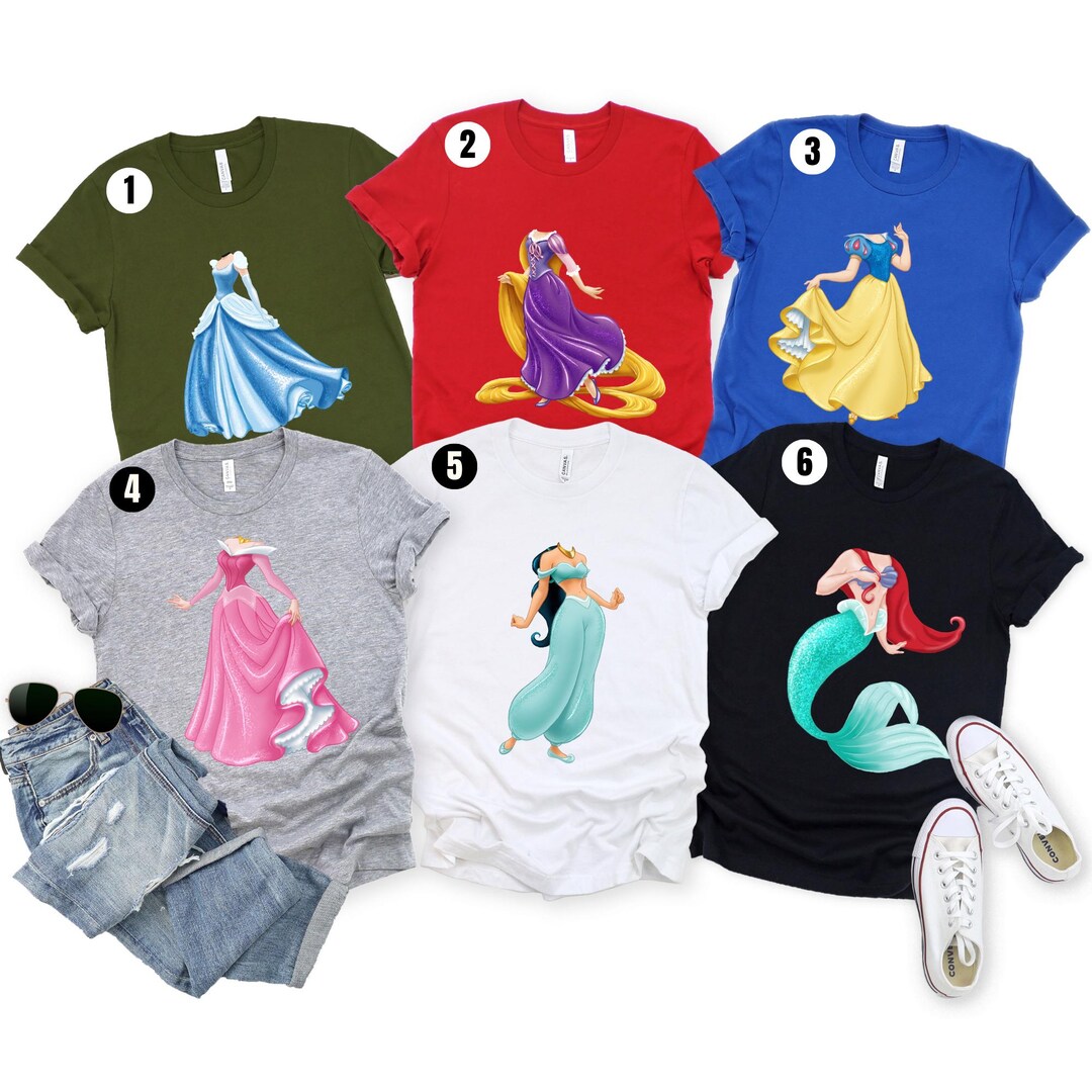 Disney Princesses Shirt, Disney Belle, Cinderella, Jasmine, Rapunzel, Little Mermaid Shirt ...