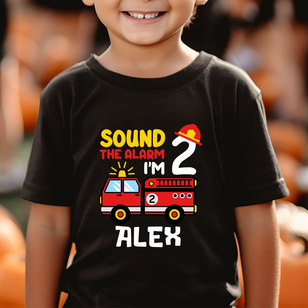 Personalized Sound the Alarm I'm Age Fire Truck Theme Birthday Shirt ...