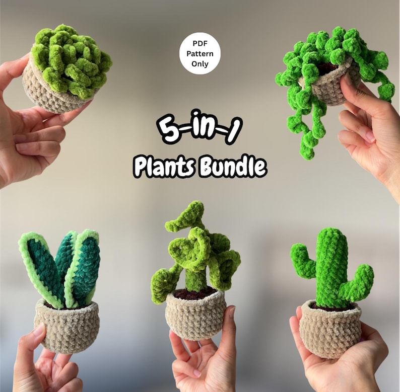Crochet Plants Bundle Pattern 5-in-1 Amigurumi Plants Plushie (PDF ...