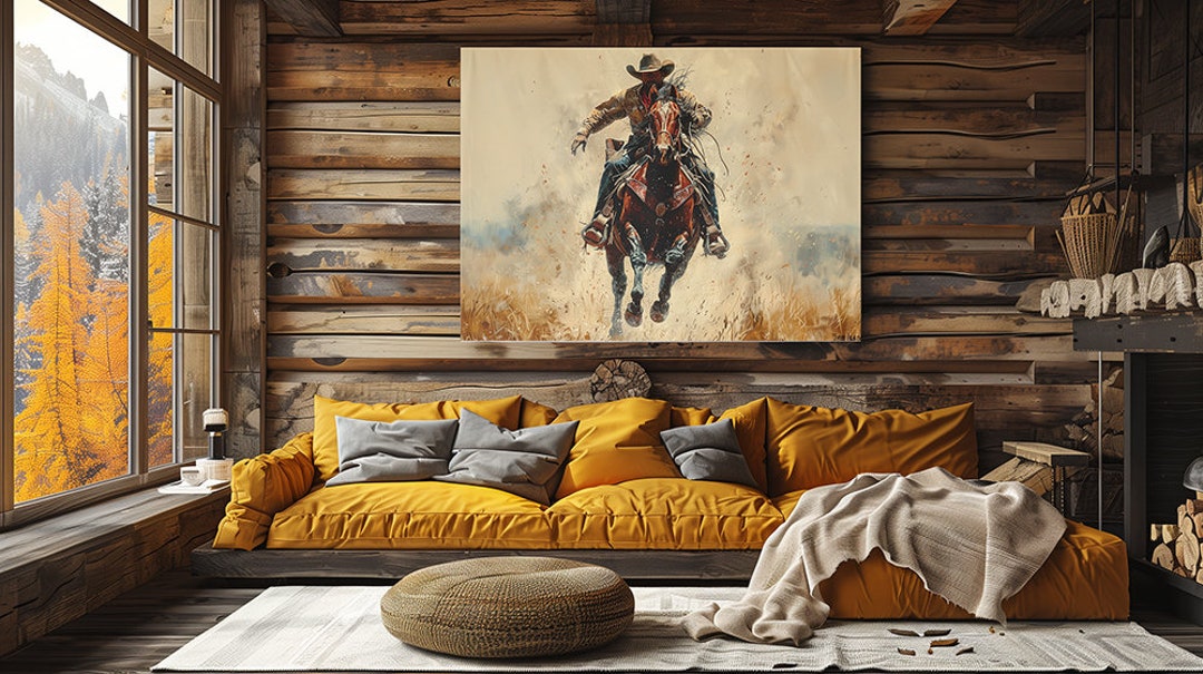 Western Cowboy in Action Matte Canvas Art Print Stretched 0.75 Frontier ...