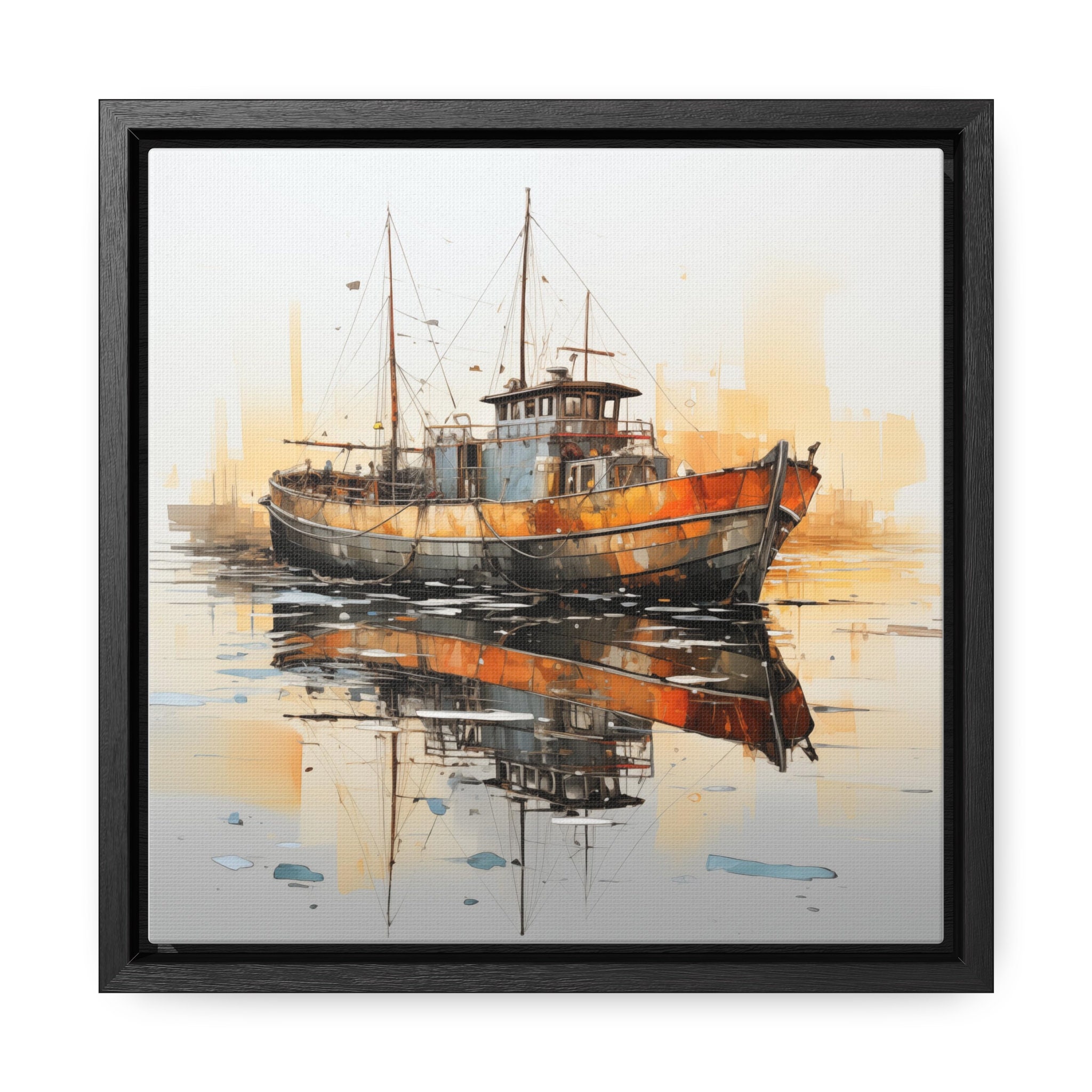 Golden Harbor Glow - Rustic Fishing Boat Canvas Wraps, Square Frame - Etsy