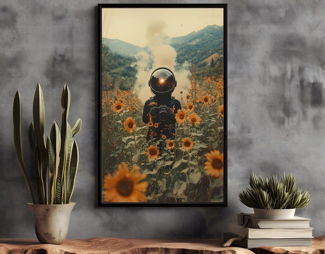 Alien Astronaut Sunflower Field Poster: Surreal Sci-fi Art Print - Etsy