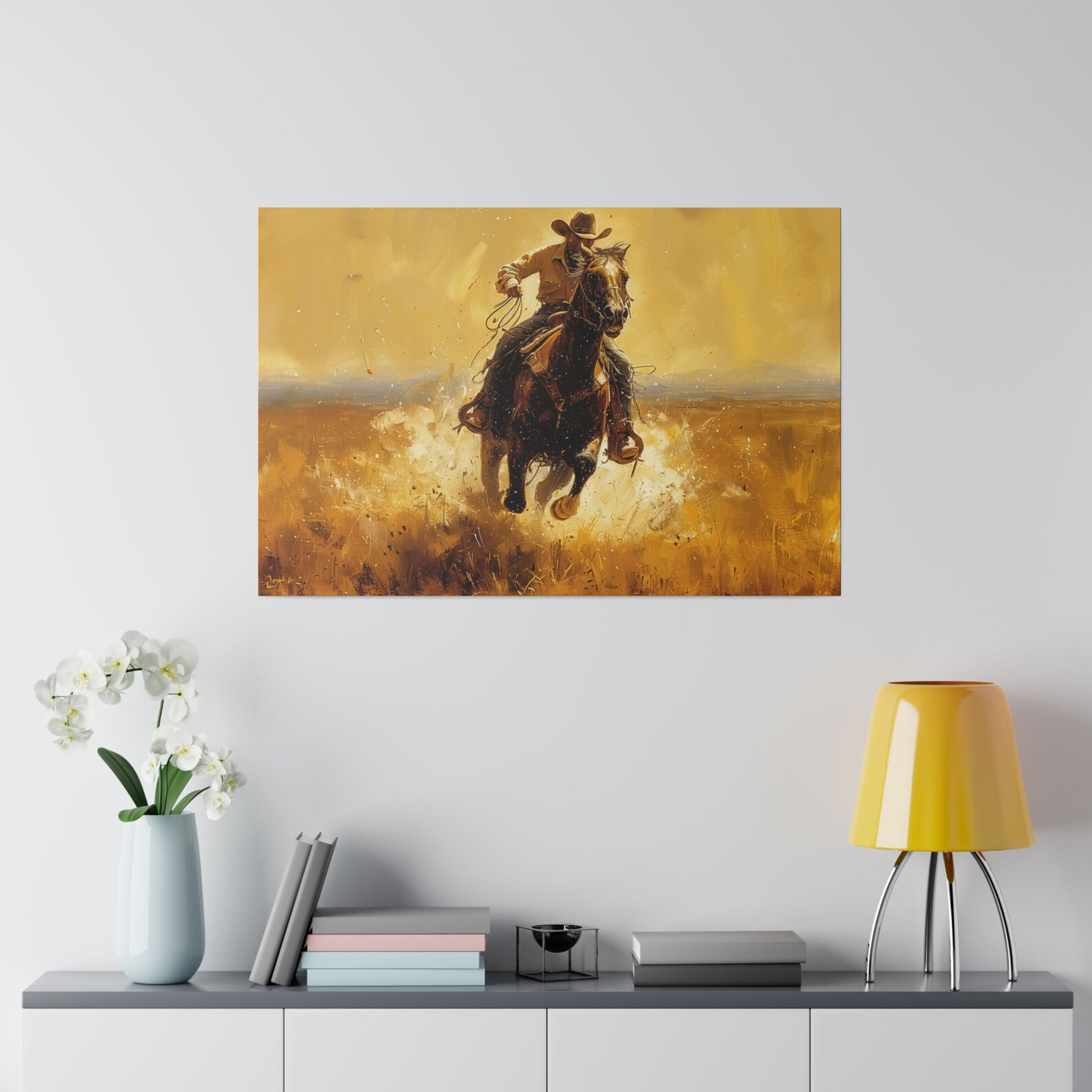 Galloping Cowboy - Western Canvas Art Print | Stretched 0.75 ...