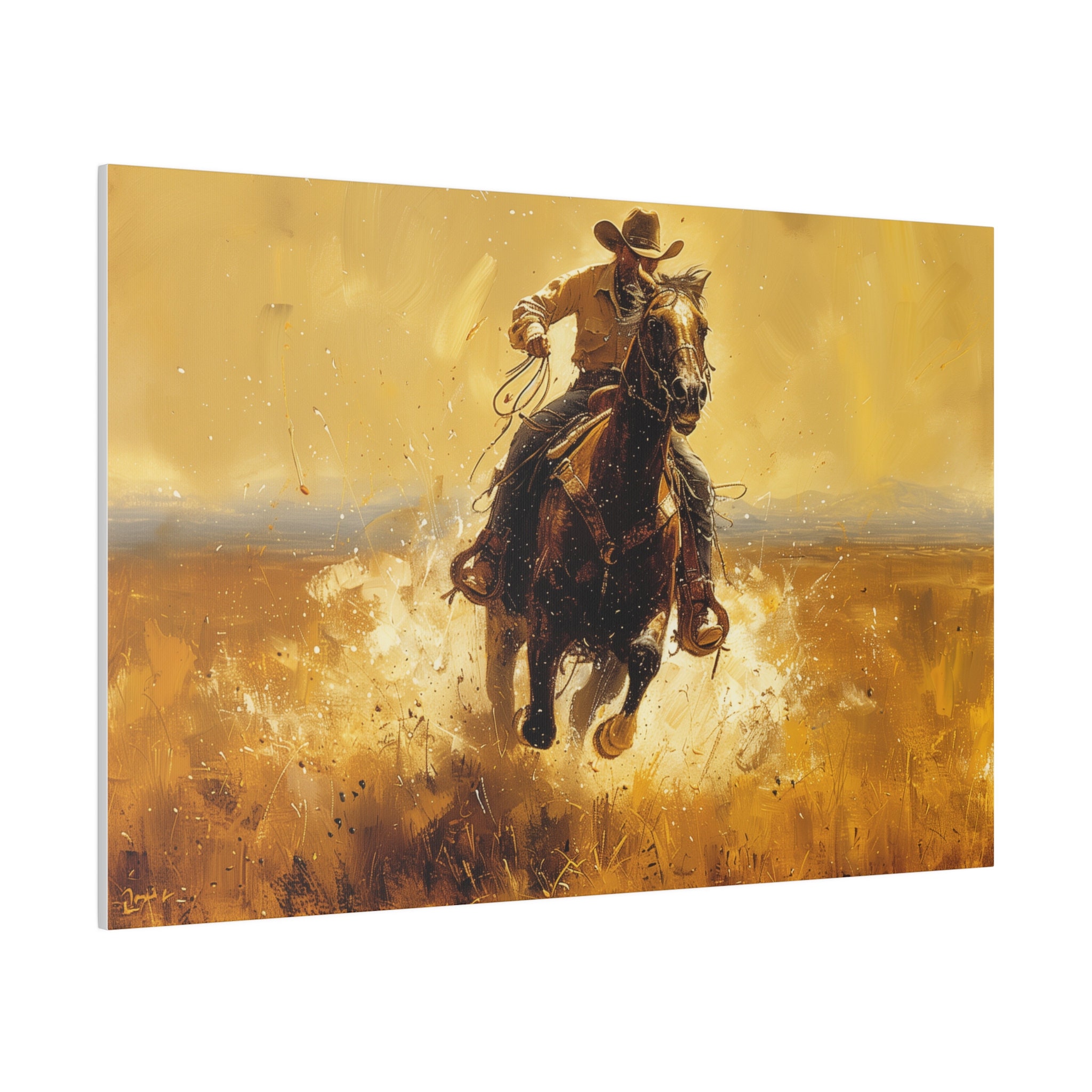 Galloping Cowboy - Western Canvas Art Print | Stretched 0.75 ...