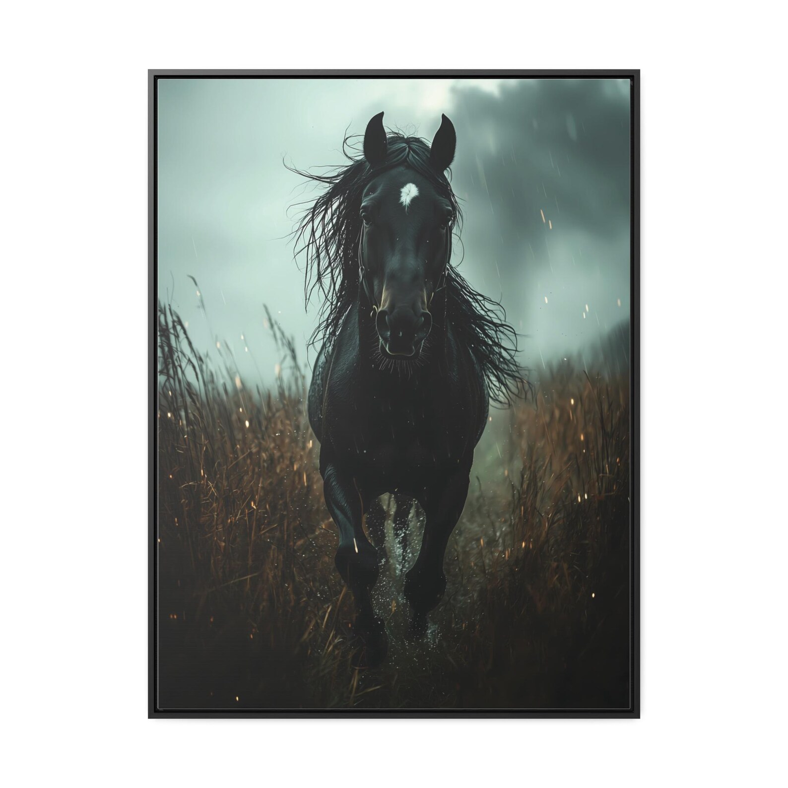 Stormy Night Gallop - Majestic Black Horse Framed Gallery Canvas Art ...